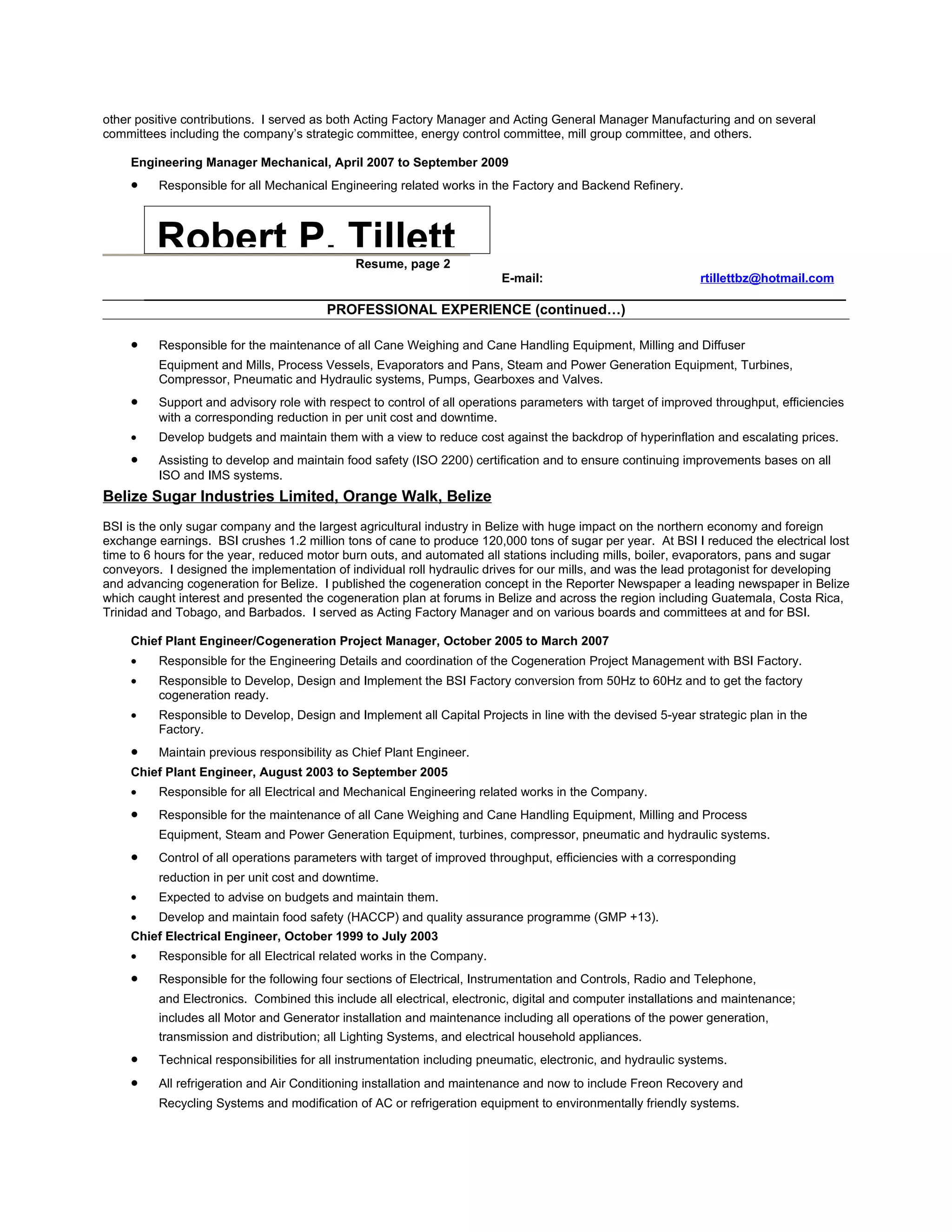 Robert tillett resume feb 2011 | DOC