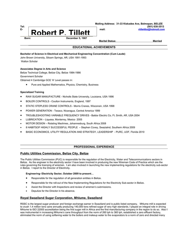 Robert tillett resume feb 2011 | DOC