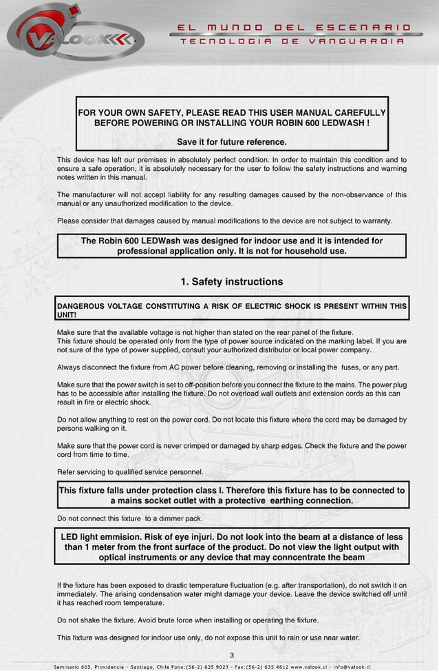 Manual Robin 600 Robe | PDF