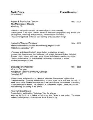 Robin frome professional resume | DOCX