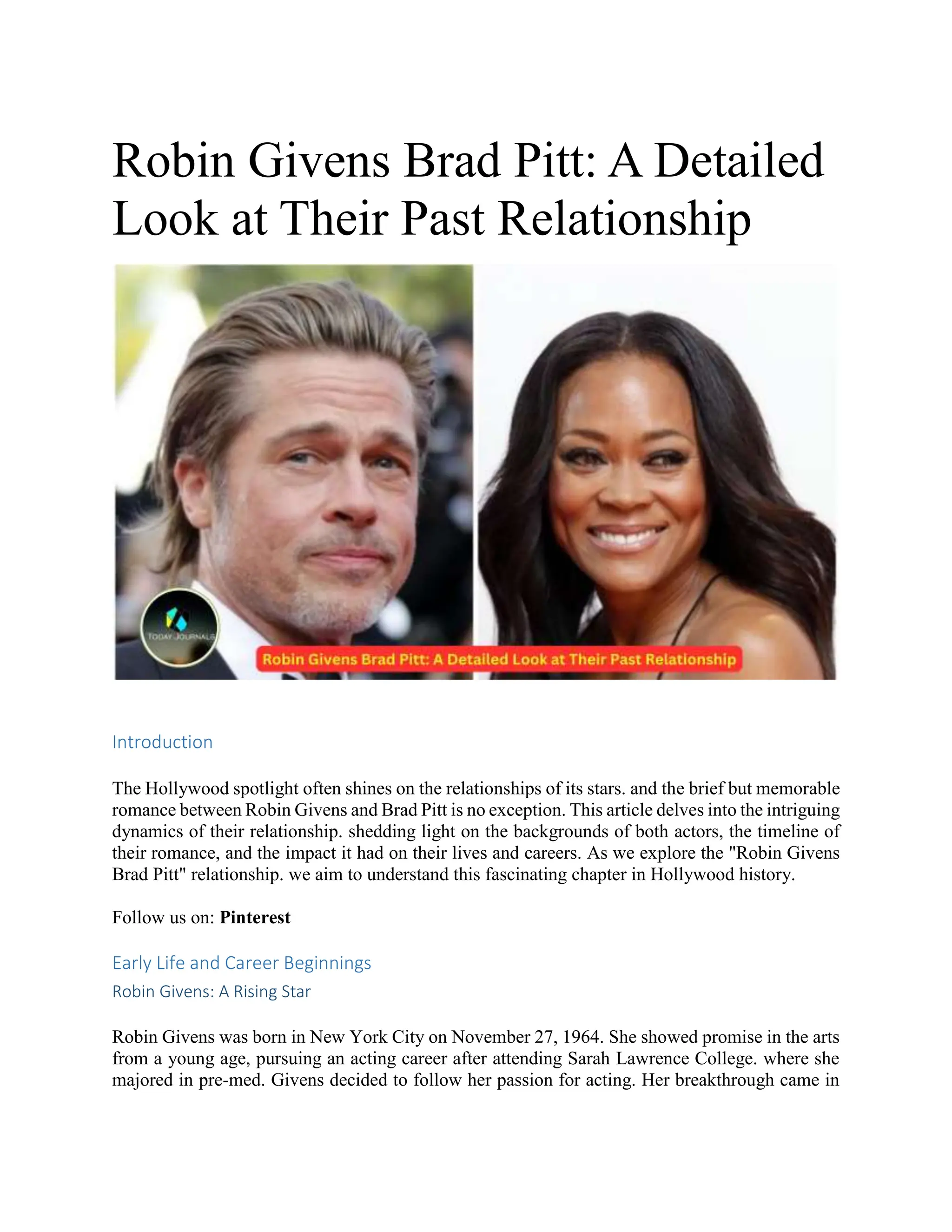 Robin Givens Brad Pitt: A Detailed Look at Their Past Relationship | DOCX