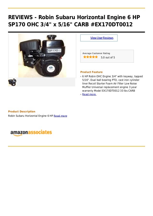 Robin subaru horizontal engine 6 hp sp170 ohc 3 4 x 5 16 carb #ex170 dt0012