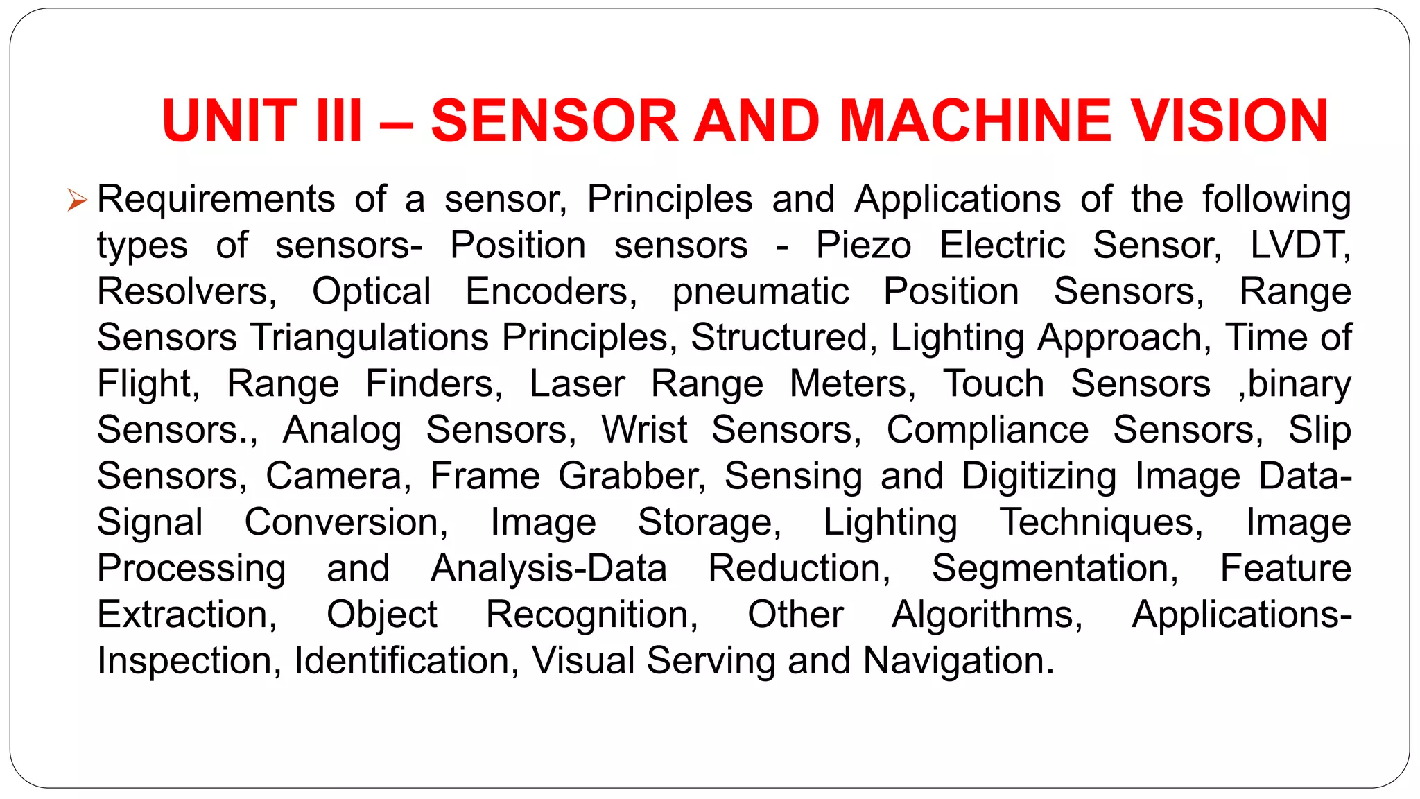 ROBOTICS – SENSORS AND MACHINE VISION | PPTX | Robotics | Technology & Computing