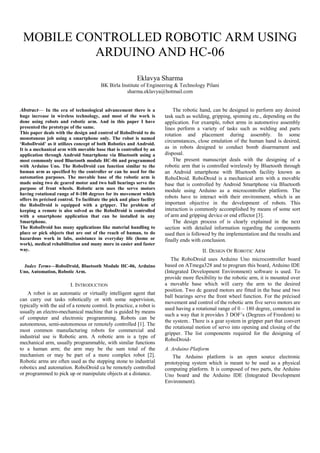 MOBILE CONTROLLED ROBOTIC ARM USING ARDUINO AND HC-06 | PDF