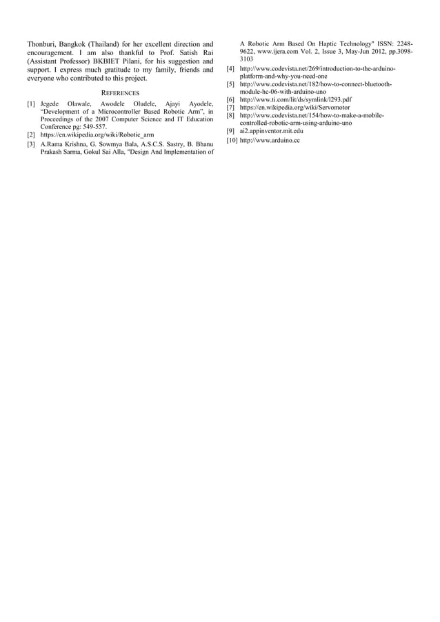 MOBILE CONTROLLED ROBOTIC ARM USING ARDUINO AND HC-06 | PDF