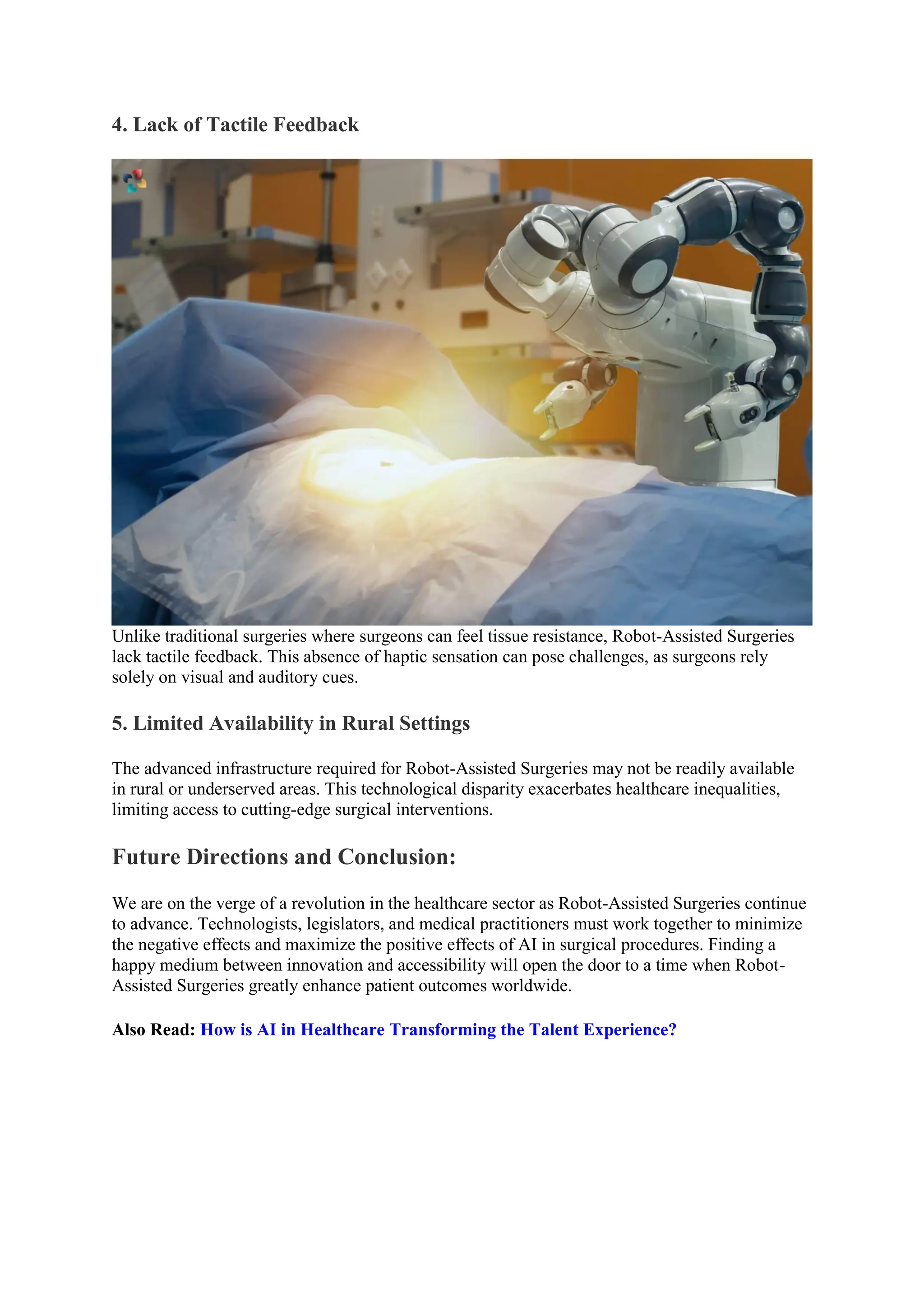 Robot-Assisted Surgeries: Advantages and Drawbacks of AI in Healthcare | PDF