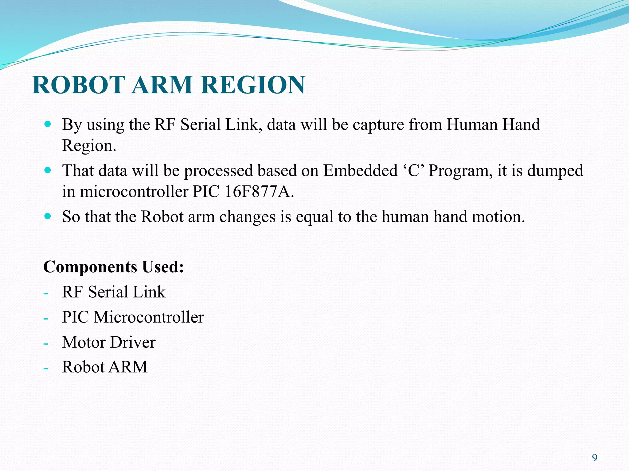 Robot arm control through human hand motion | PPTX