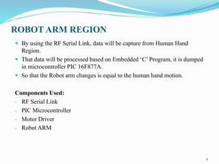 Robot arm control through human hand motion | PPTX