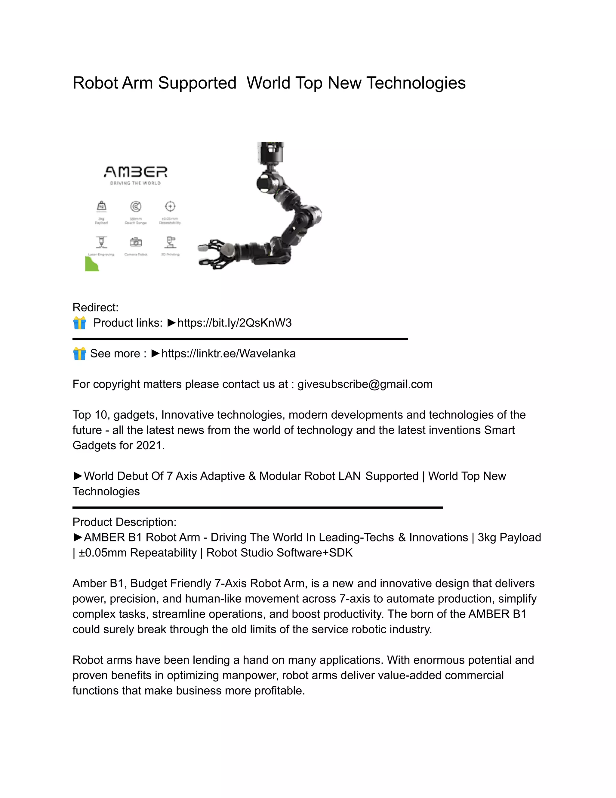 Robot arm supported world top new technologies | PDF