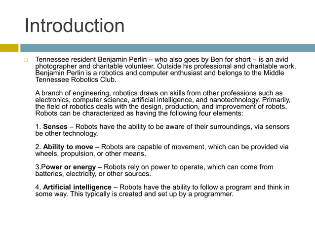 Robot Characteristics | PPTX | Robotics | Technology & Computing