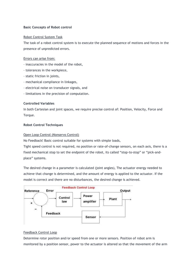 Robot Control Systems Docx Robotics Technology And Computing