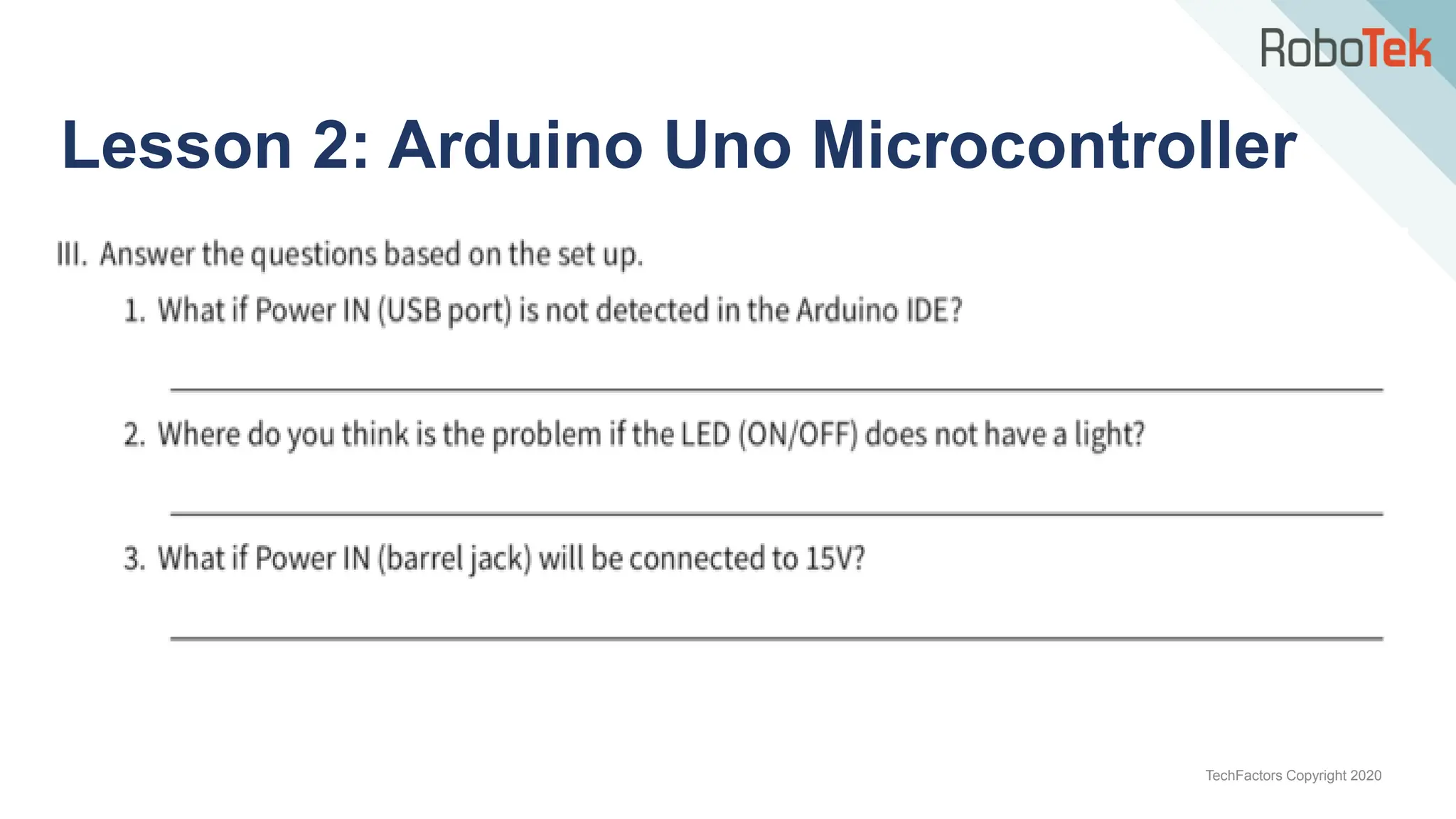RoboTek Arduino Level 1.pptx | Robotics | Technology & Computing