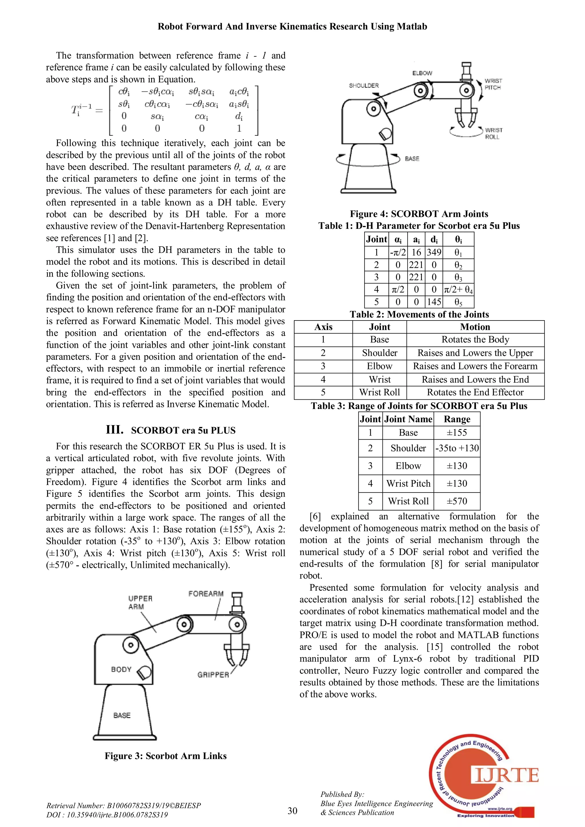 Robot forward and inverse kinematics research using matlab by d.sivasamy | PDF