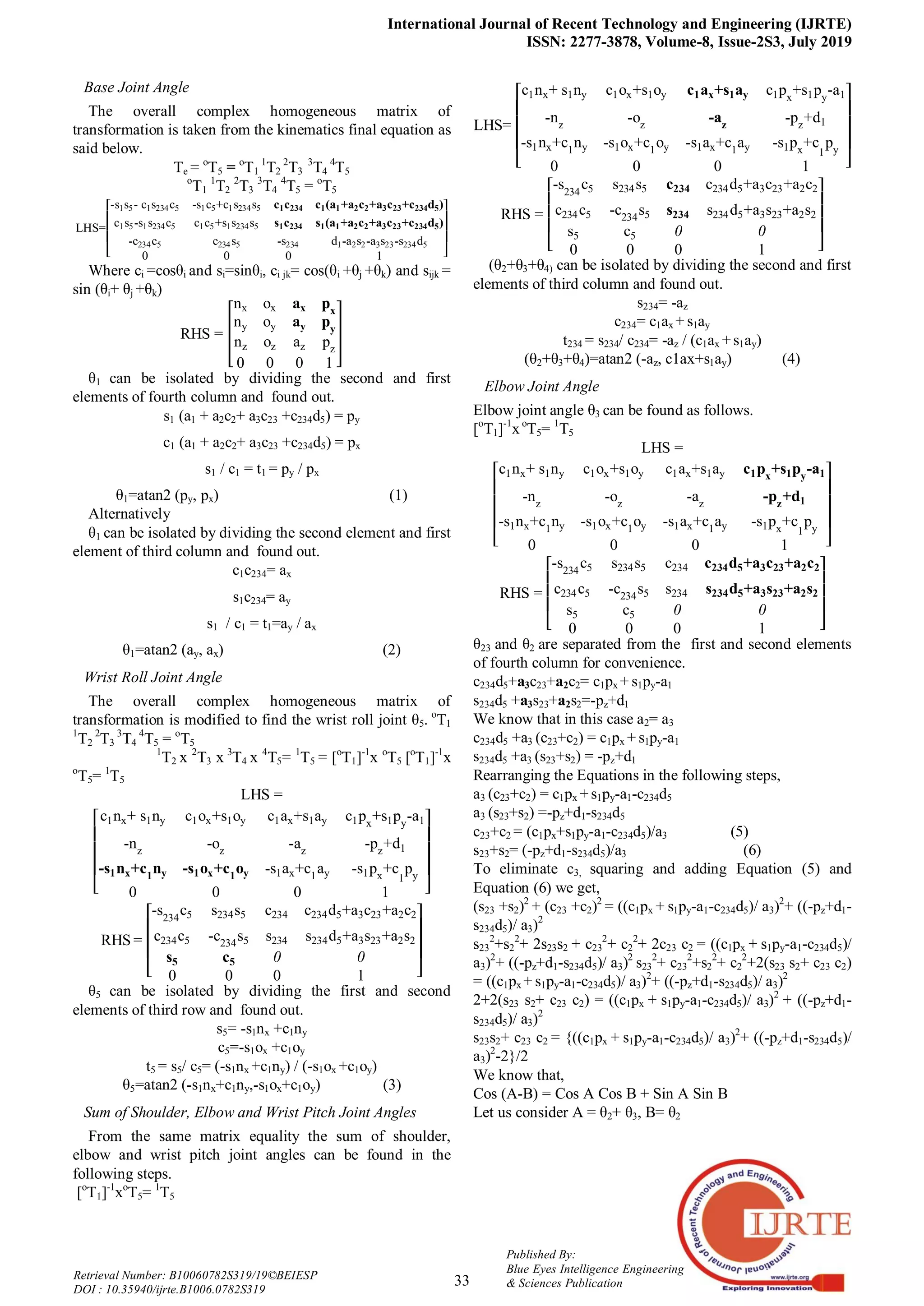 Robot forward and inverse kinematics research using matlab by d ...