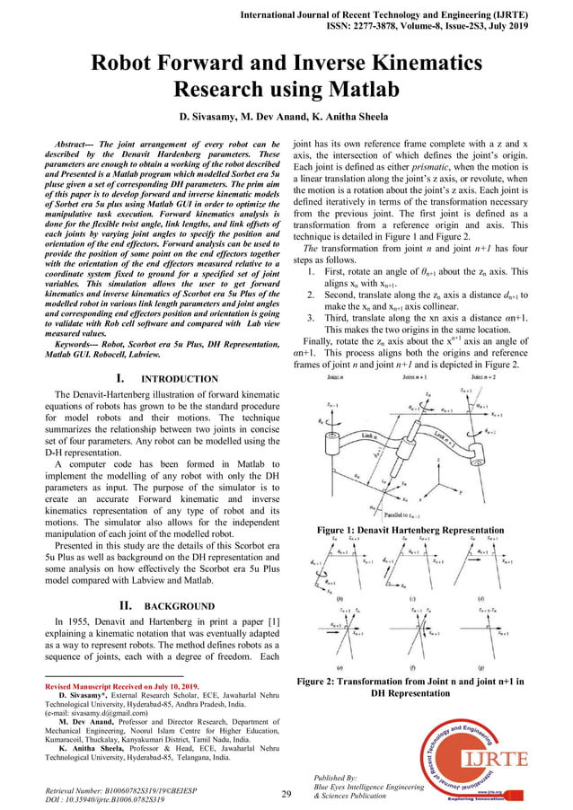 Robot forward and inverse kinematics research using matlab by d ...