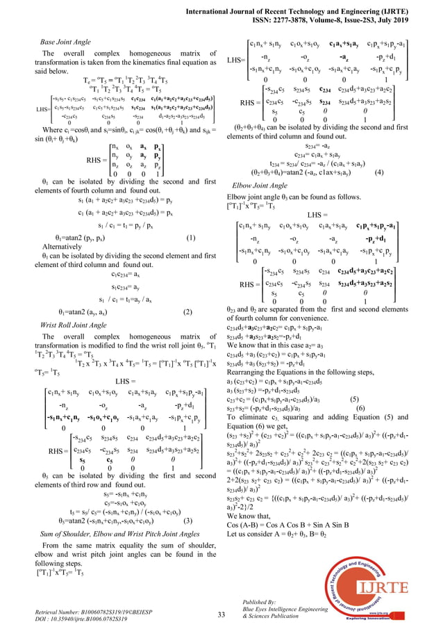 Robot forward and inverse kinematics research using matlab by d.sivasamy | PDF