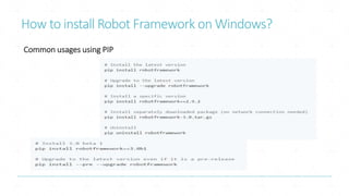 Robot framework | PPTX | Operating Systems | Computer Software and Applications