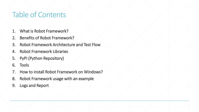 Robot framework | PPTX | Operating Systems | Computer Software and Applications