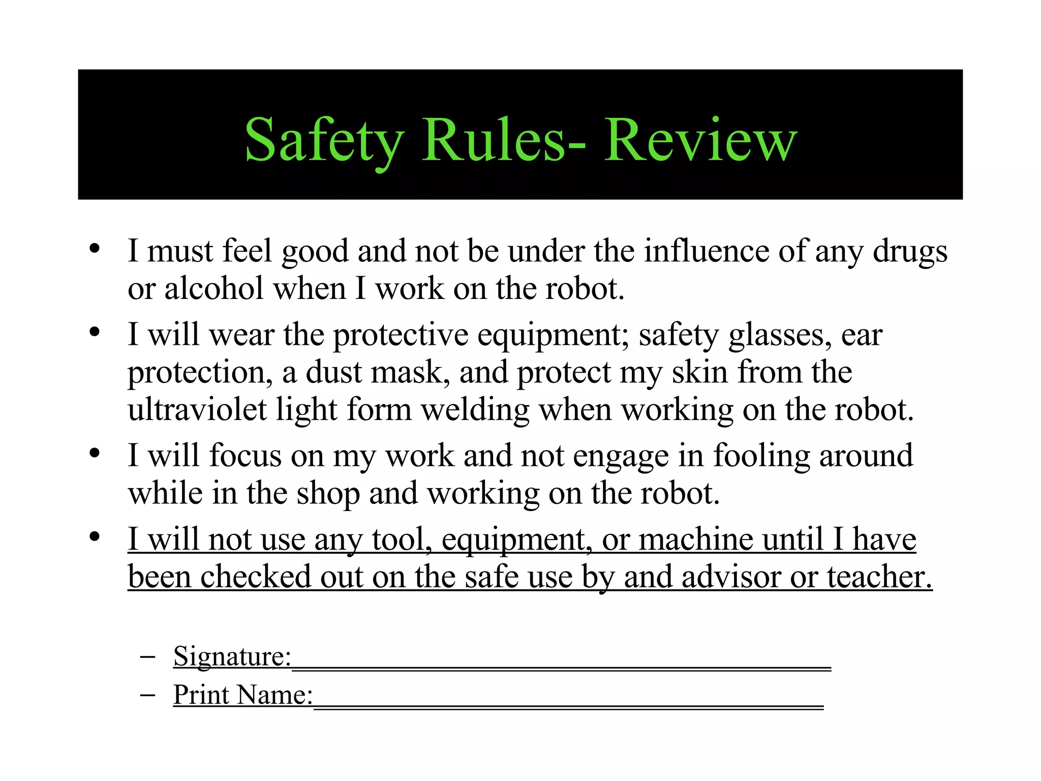 Robotic Workshop Safety Tips | PPT | Woodworking | Arts and Crafts