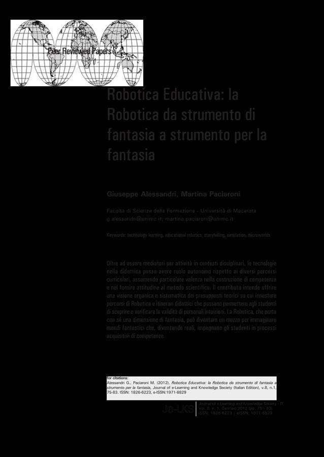 Robotica educativa la robotica da strumento di fantasia a strumento per la fantasia | PDF ...