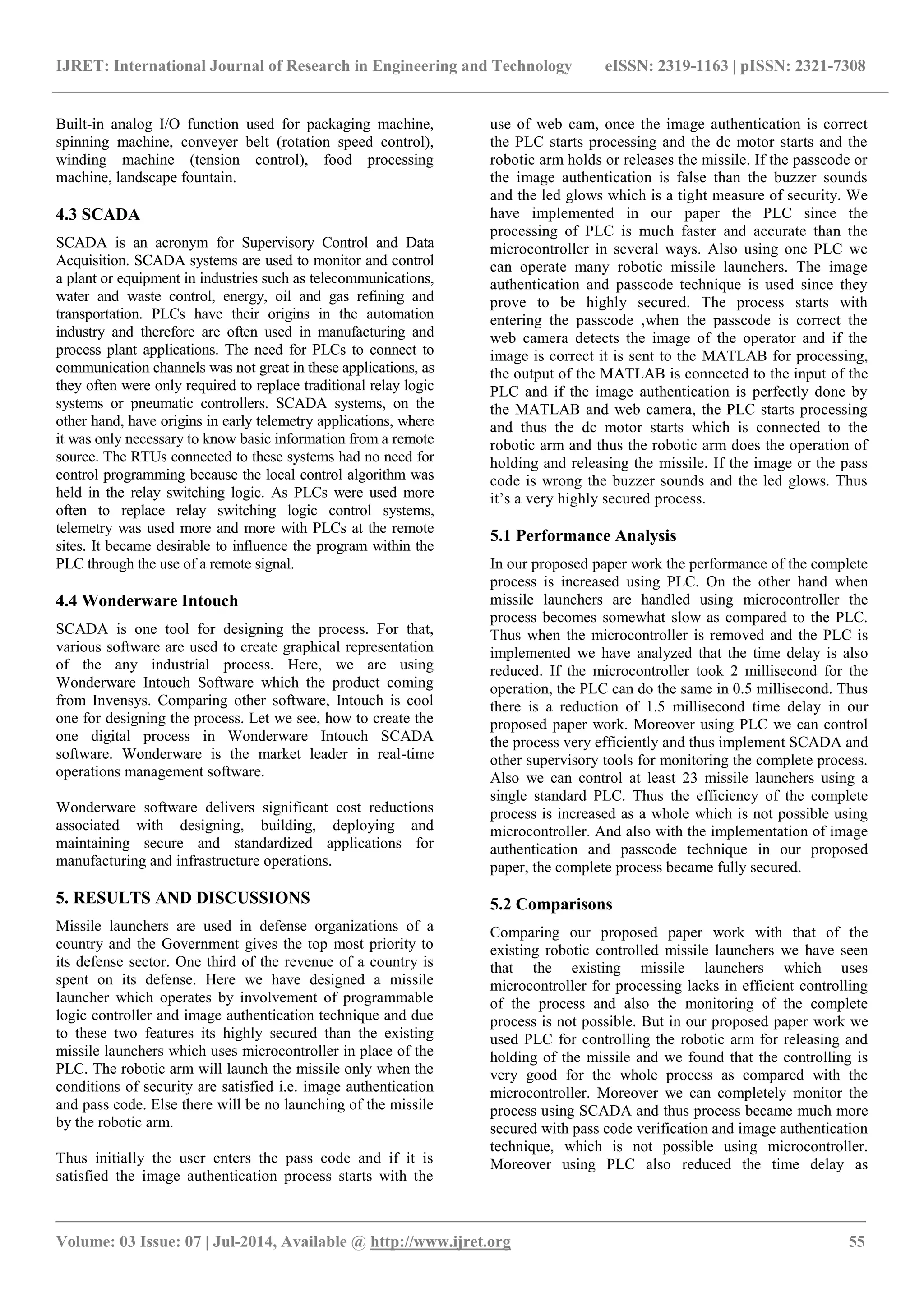 Robotic arm controlled in missile launchers using plc and image authentication technique | PDF