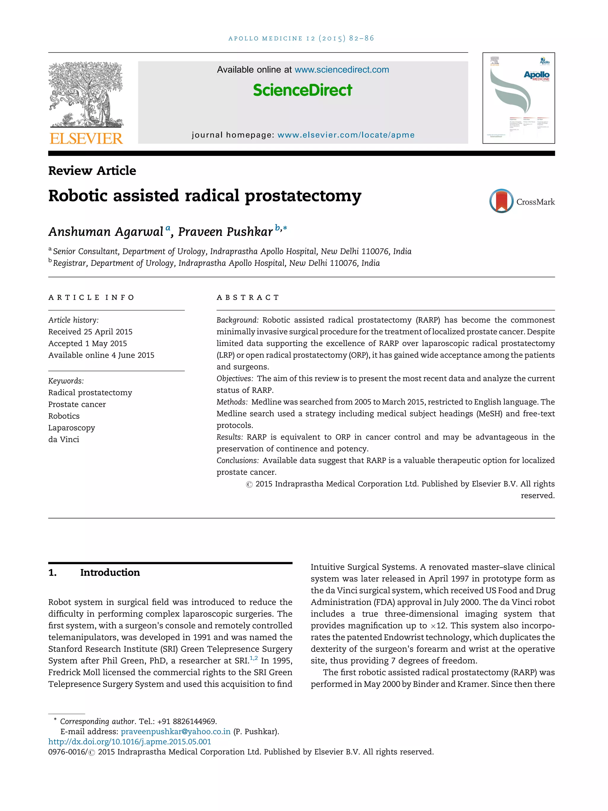 Robotic assisted radical prostatectomy | PDF