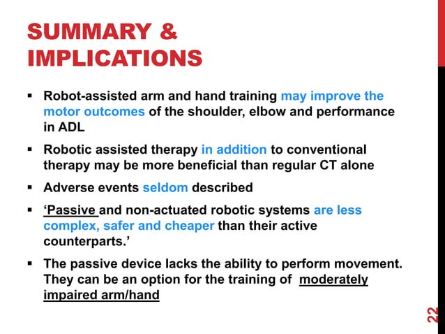 Robotic devices for upper extremity rehabilitation | PPTX