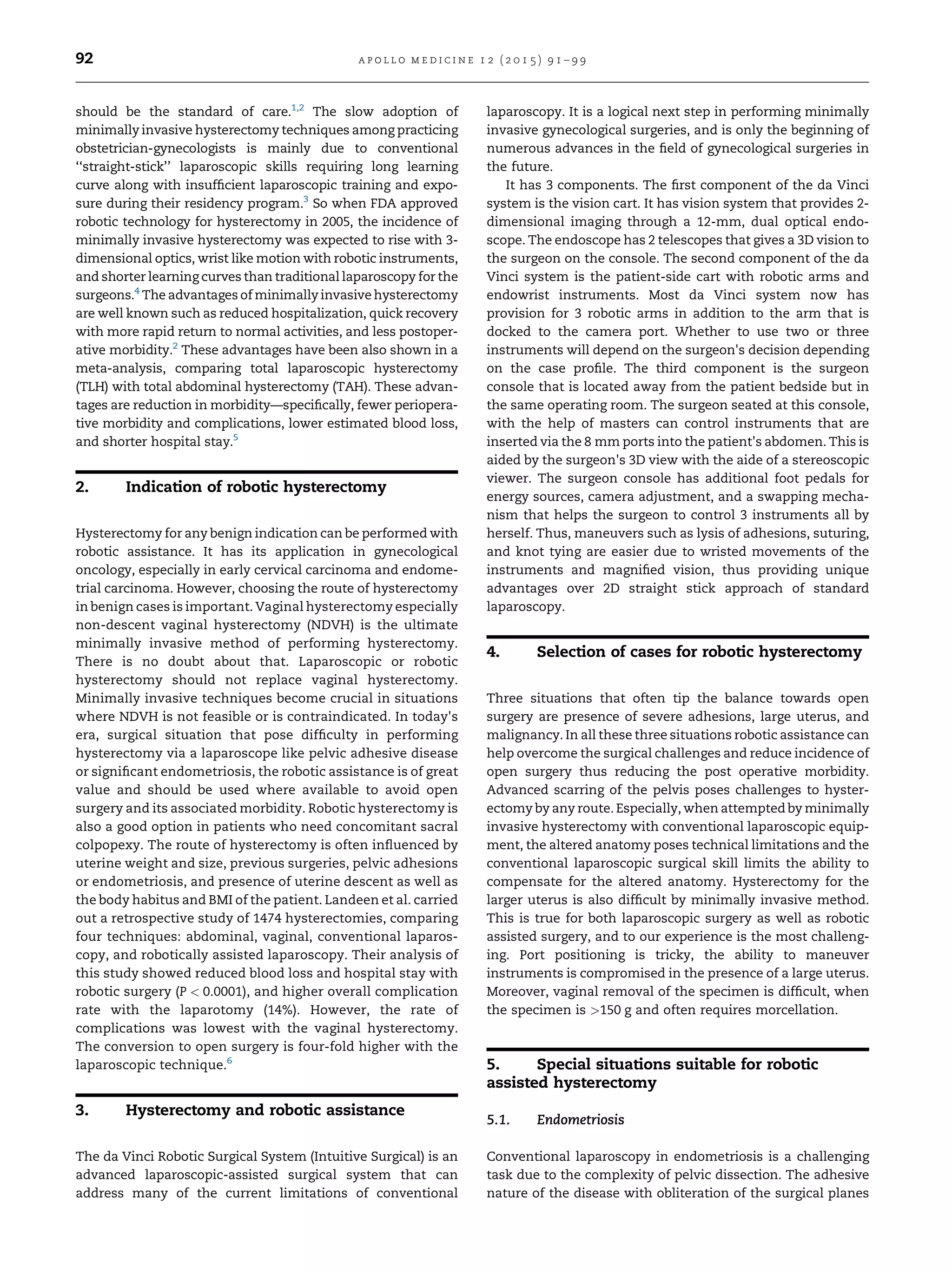 Robotic hysterectomy: A review of indications, technique, outcome, and complications | PDF