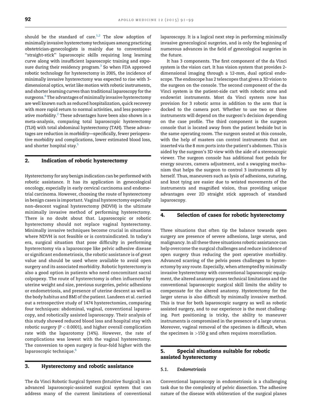 Robotic hysterectomy: A review of indications, technique, outcome, and complications | PDF