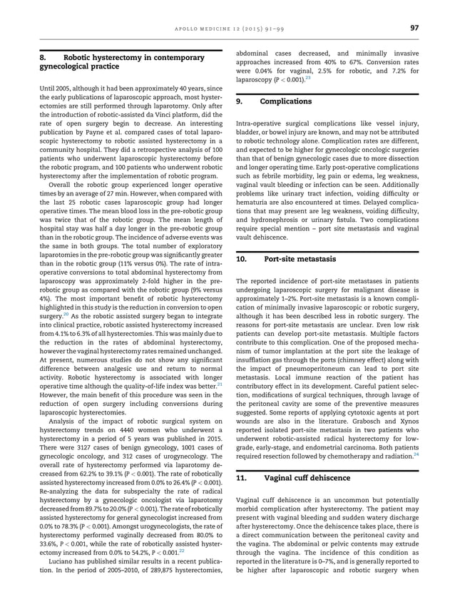 Robotic hysterectomy: A review of indications, technique, outcome, and complications | PDF