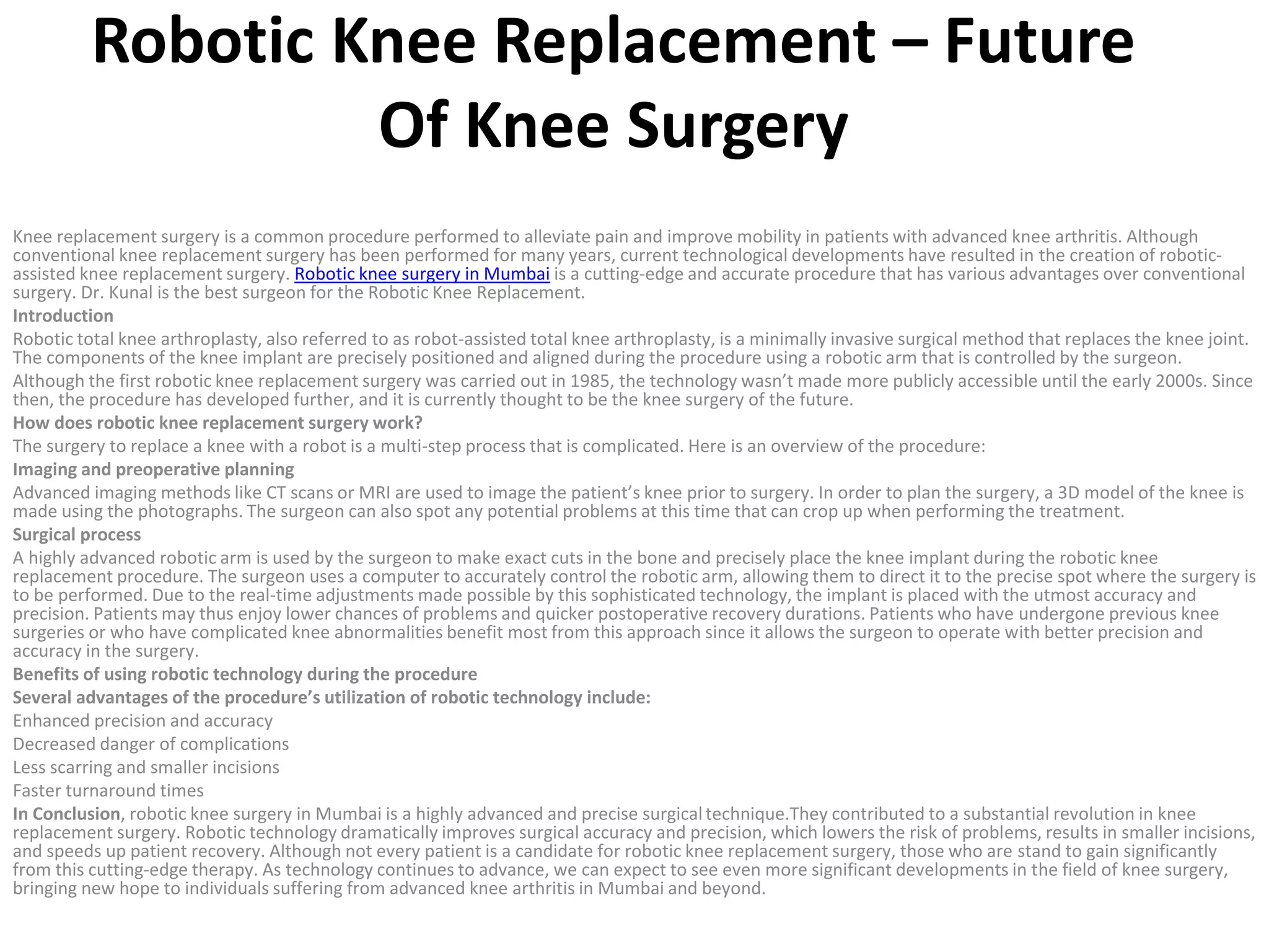 Robotic Knee Replacement Future Of Knee Surgery Pptx
