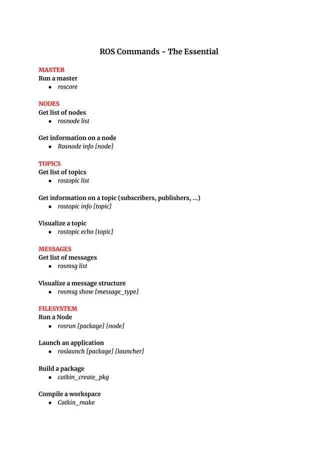 Robotic os (cheatsheet) | PDF