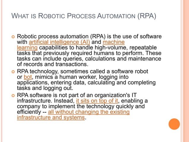 Robotic Process Automation (RPA) | PPTX | Robotics | Technology & Computing