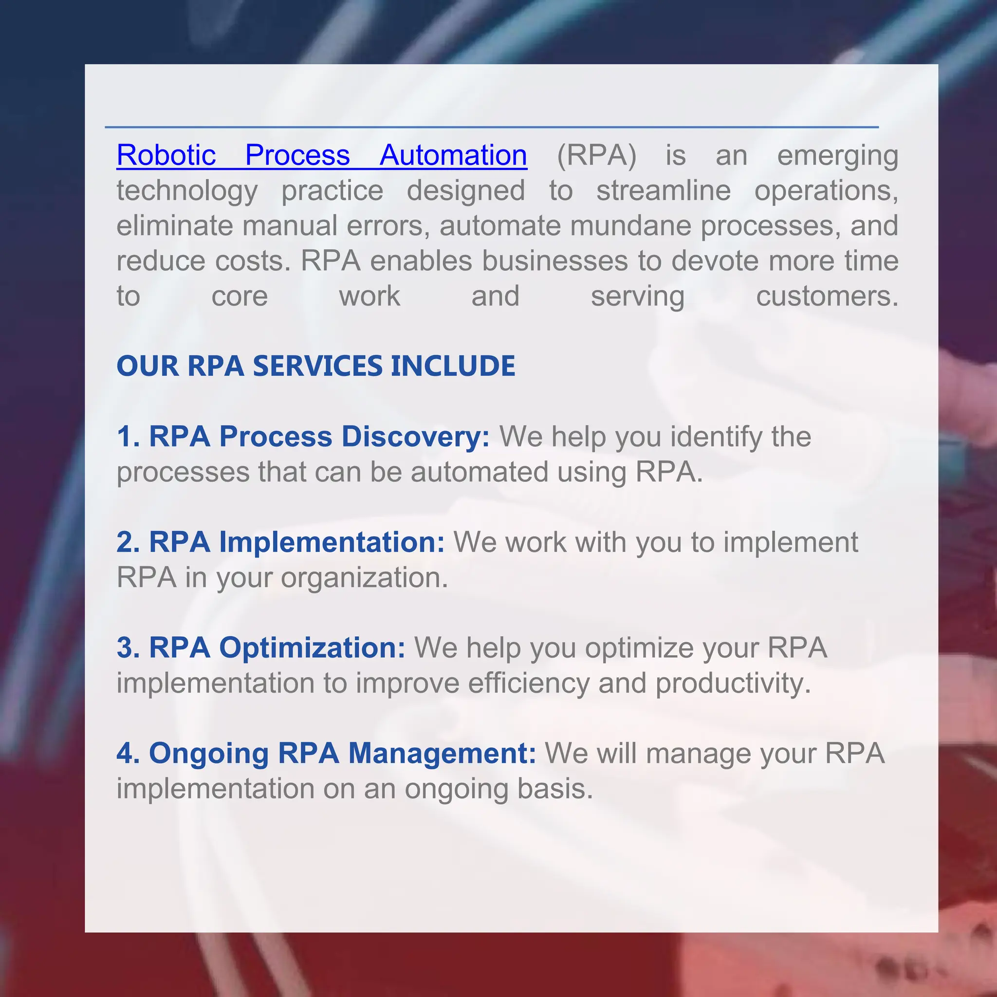 Robotic Process Automation Dubai, RPA Managed Services - Pinnacle | PPTX | Robotics | Technology ...
