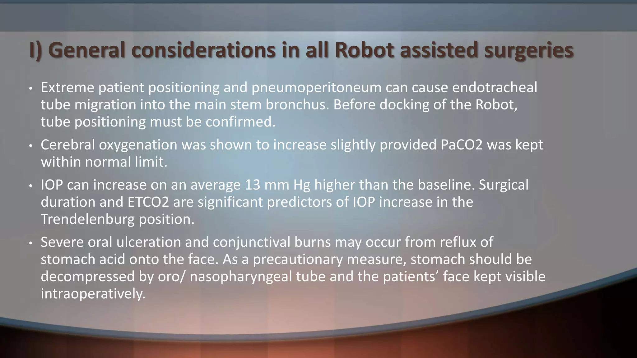 Robotic Surgery- Anaesthesia Considerations | PPTX