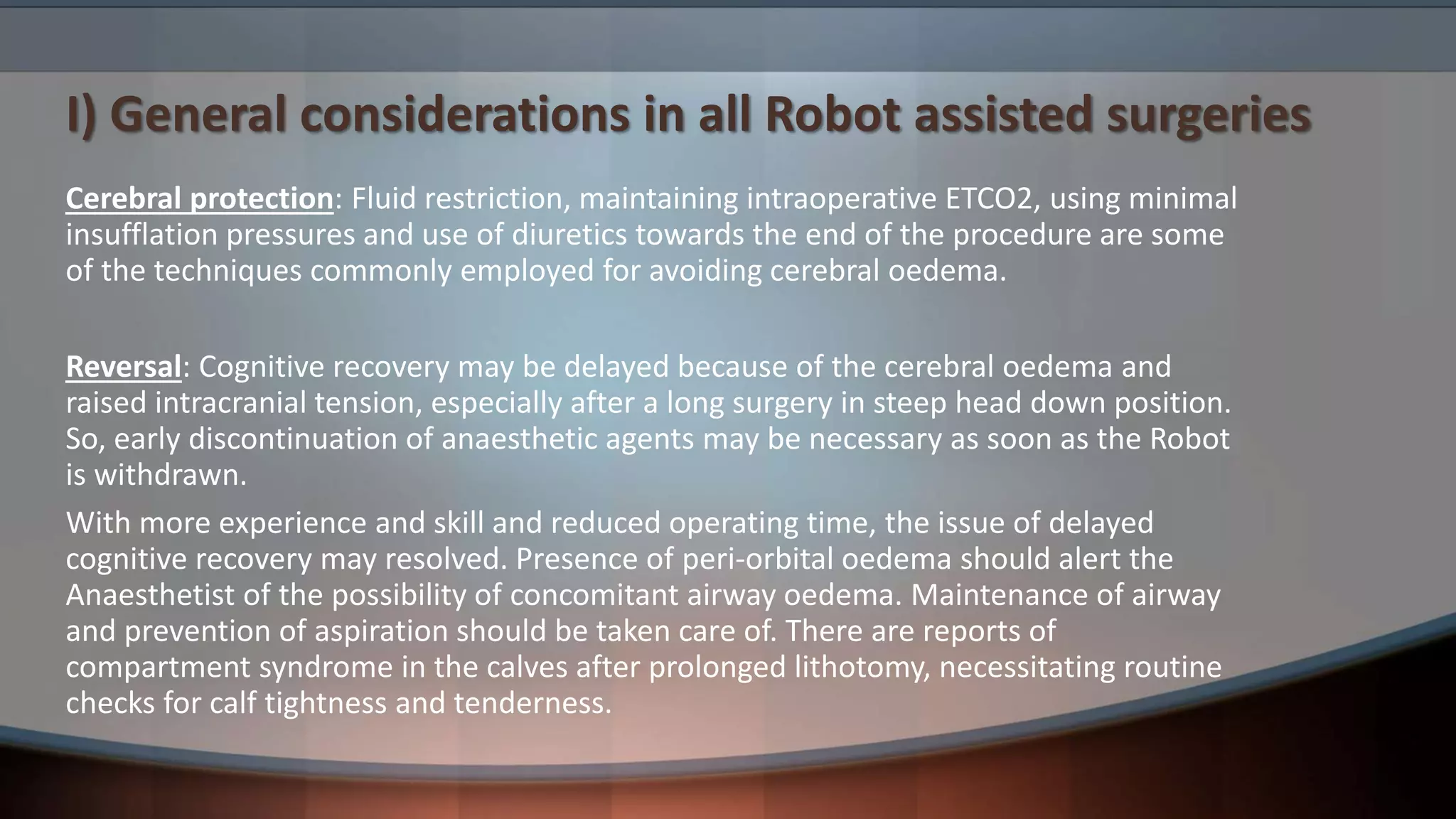 Robotic Surgery- Anaesthesia Considerations | PPTX