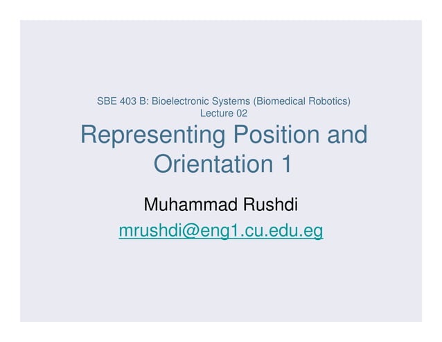 Robotics Representing Position & Orientation | PDF