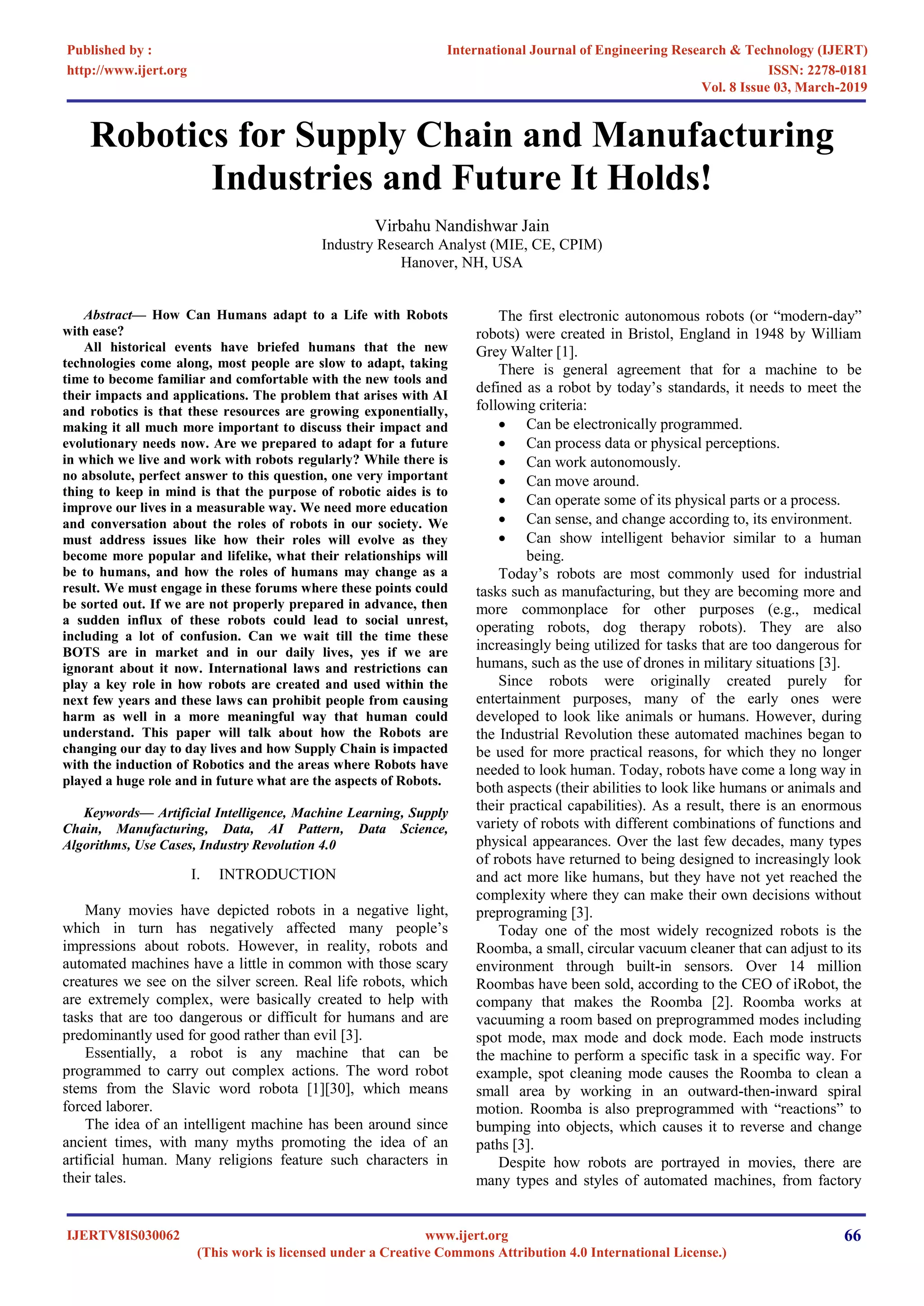 Robotics Revolutionizing Supply Chains | PDF