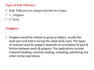 Components of industrial robotics types of arms and end effectors | PPTX