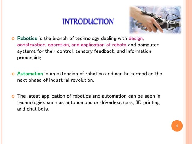 Robotics and automationppt | PPTX | Robotics | Technology & Computing