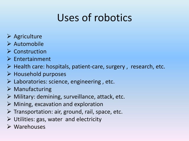 Robotics applications | PPTX | Robotics | Technology & Computing