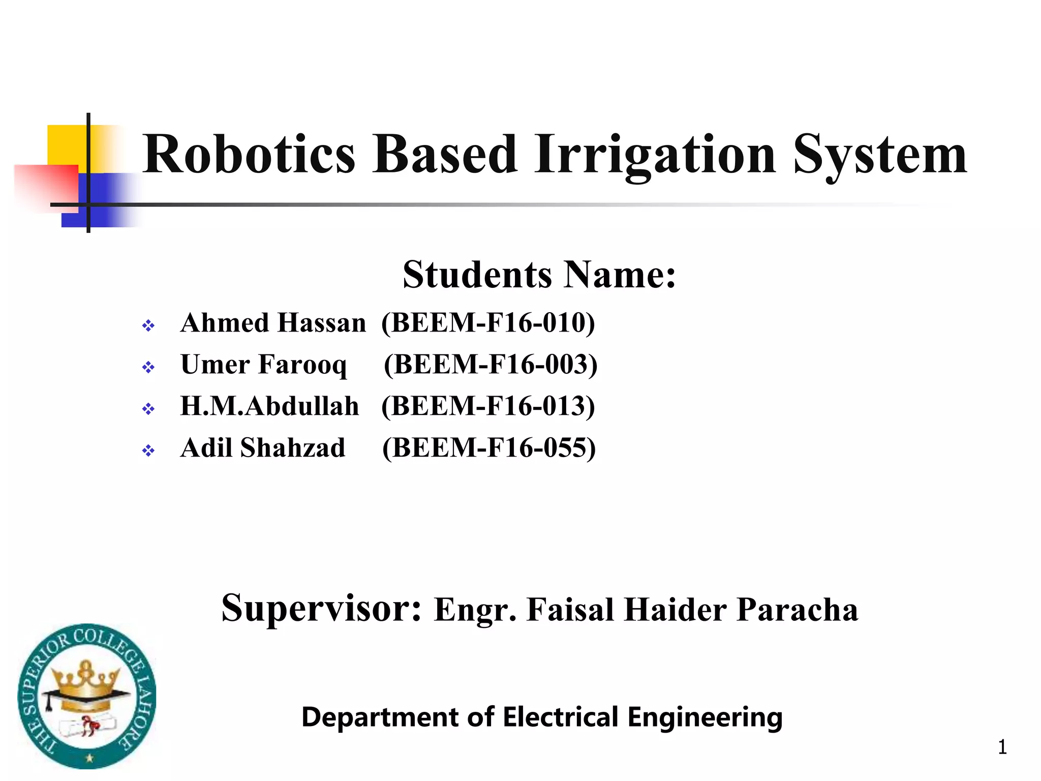 Robotics based irrigation system | PPTX