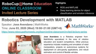 Robotics Development with MATLAB - Jose Avendano 2020.06.03 | RoboCup@Home Education | PDF