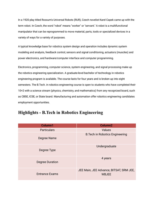 Robotics Engineering Courses.pdf | Postgraduate Education | College ...