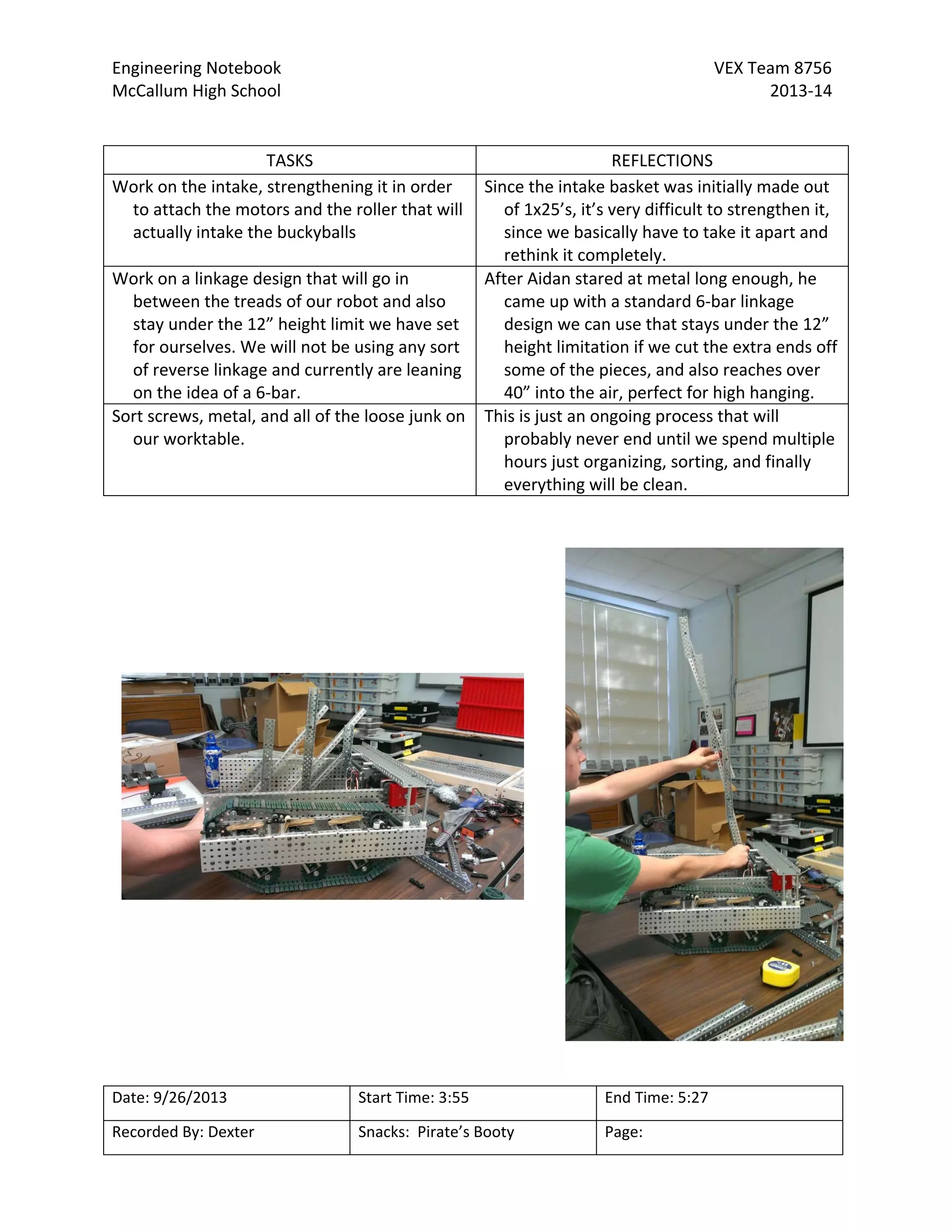 2013-14 VEX Toss Up Engineering Notebook | PDF