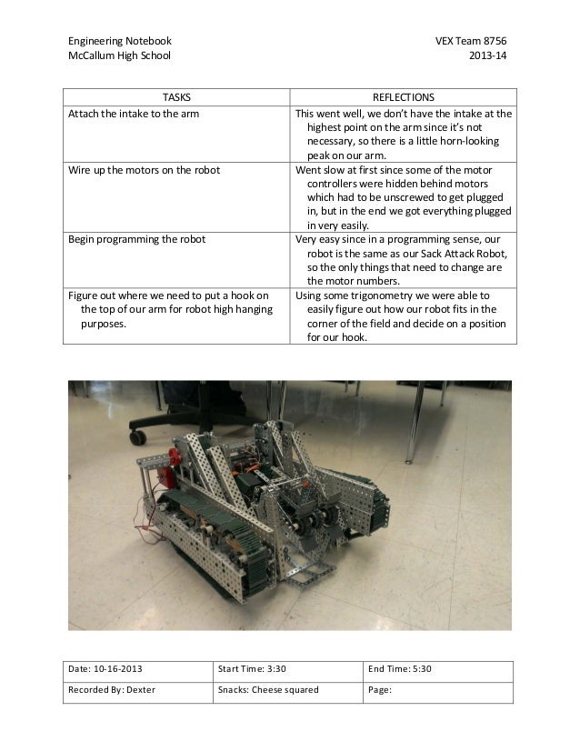2013-14 VEX Toss Up Engineering Notebook