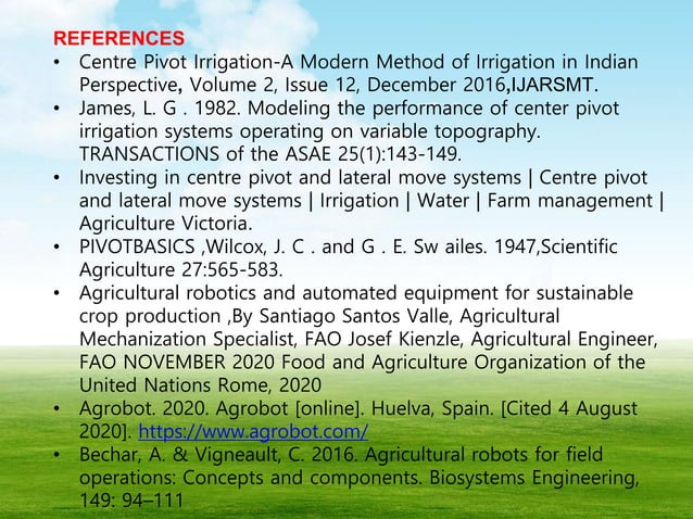 Pivot System and Robotics in Agriculture. | PPTX | Agriculture | Industries