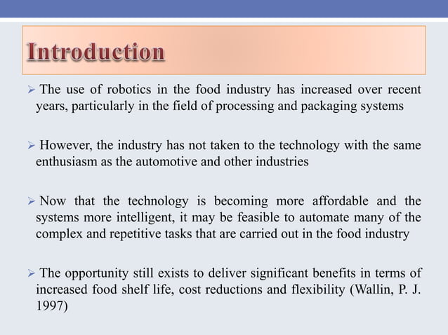Robotics in food processing | PPTX | Robotics | Technology & Computing