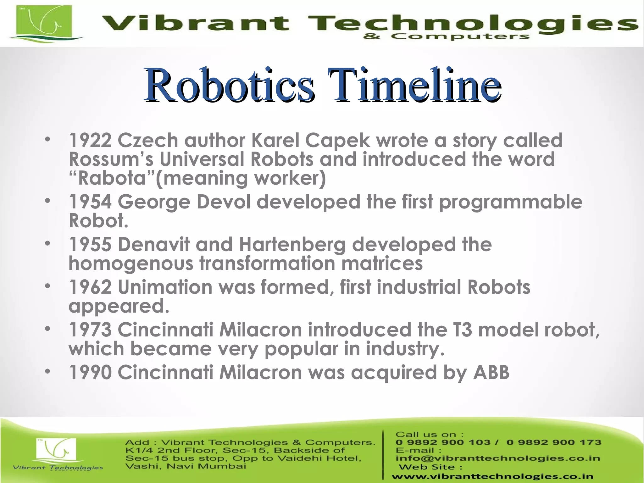 ROBOTIC - Introduction to Robotics | PPT