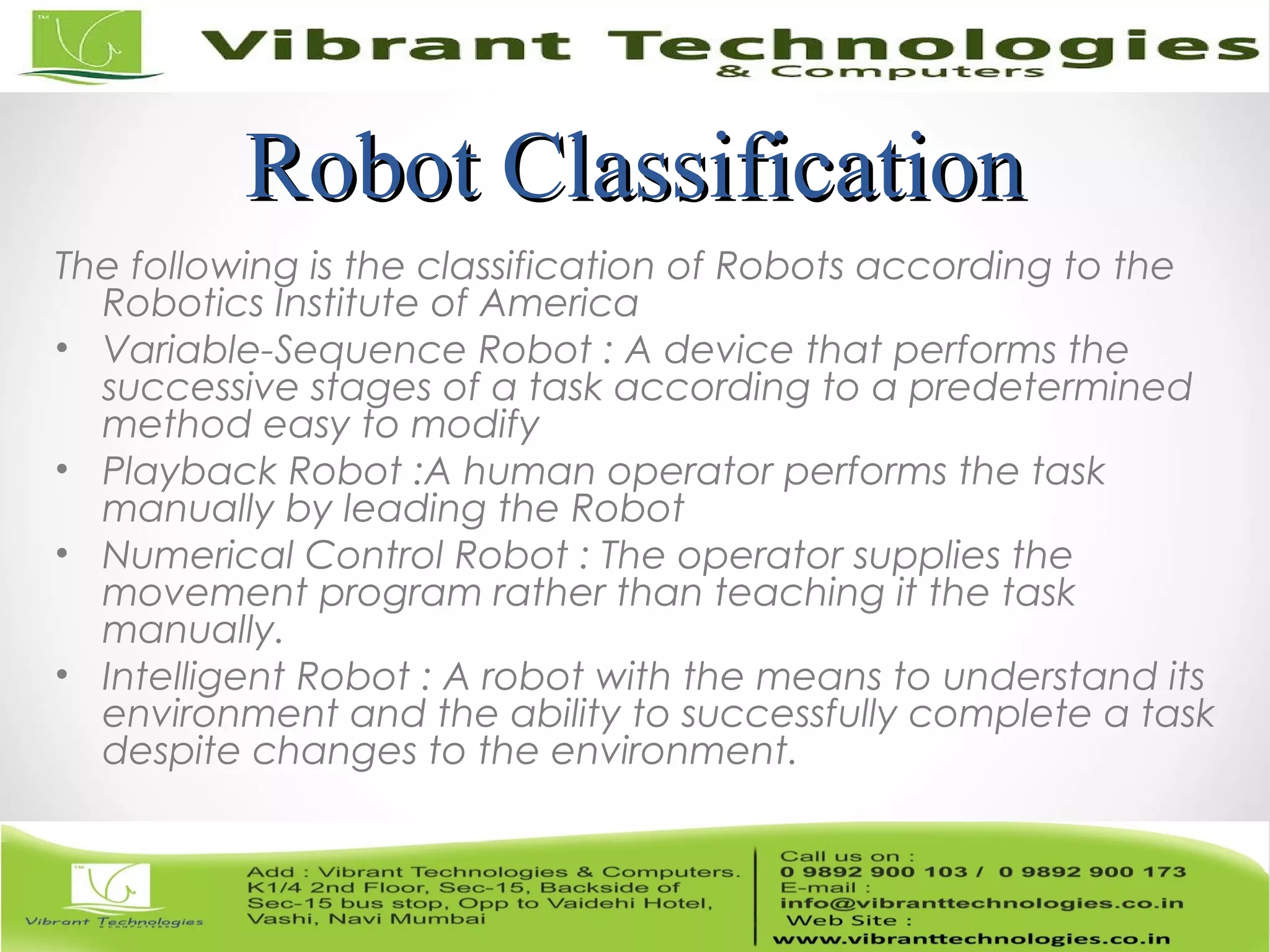 ROBOTIC - Introduction to Robotics | PPT